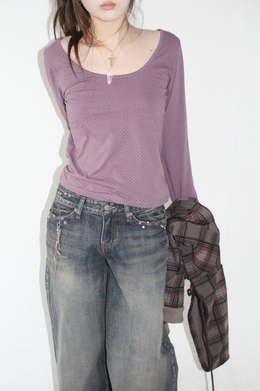 히피디피 dot U neck tee (4color) - 위시버킷