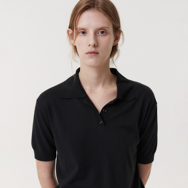 이아 SS Collar Knit Top (Black) - 위시버킷
