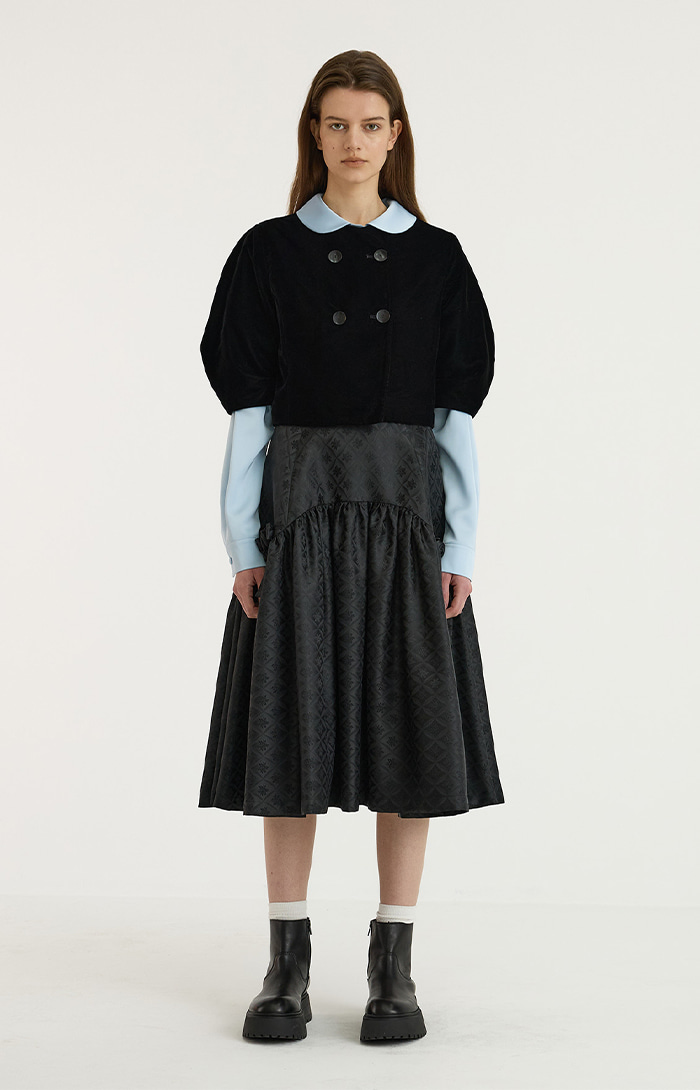 문리 Flower Jacquard Corsage Skirt_Black - 위시버킷
