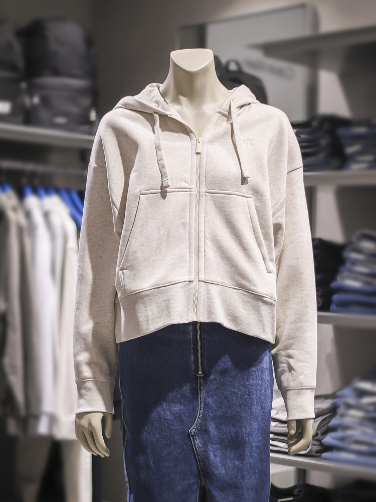 캘빈클라인 진 [캘빈클라인진] 여성 릴렉스핏 CK 스몰 로고 크롭 기모 후드 집업 (40WH104-P4P) - 위시버킷