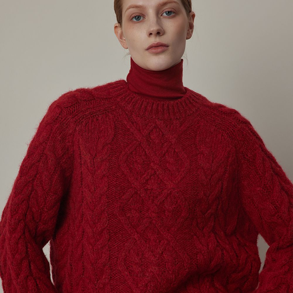 퀸스래빗 Mohair Classic Twisted Cable Wool Knit-Pullover - 위시버킷