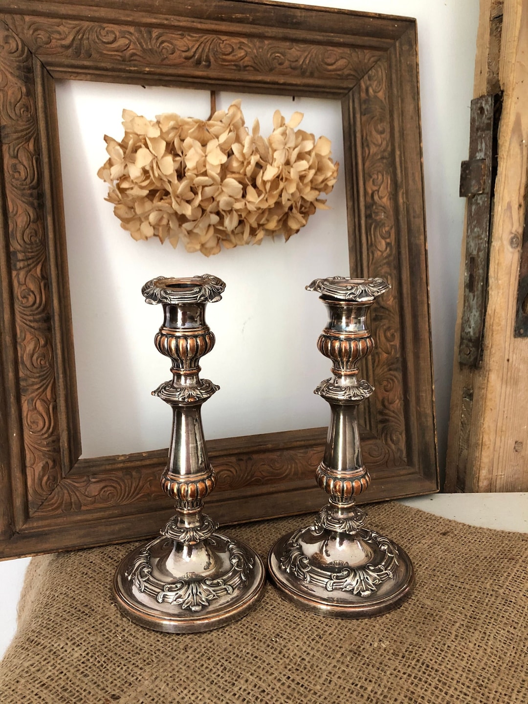 쓰리 오크 빈티지 Antique Silver Candlestick Pair, Sheffield Plate, 1800s ...
