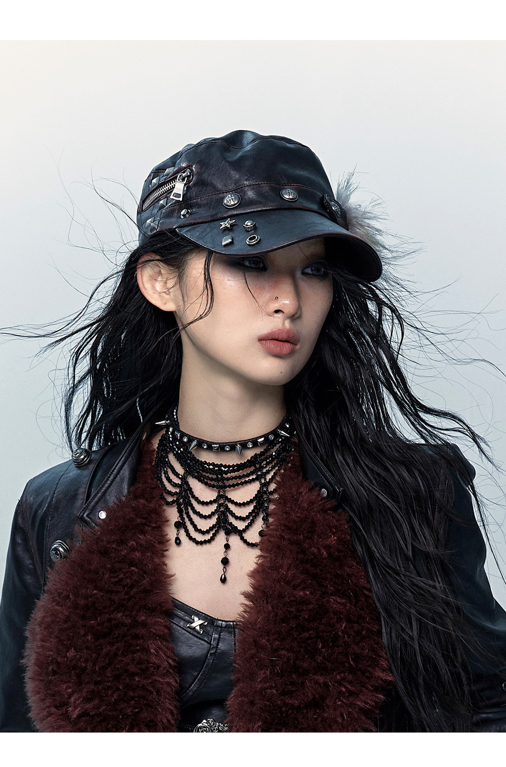 COR No Romance Punk Rivet Leather Hat - 위시버킷