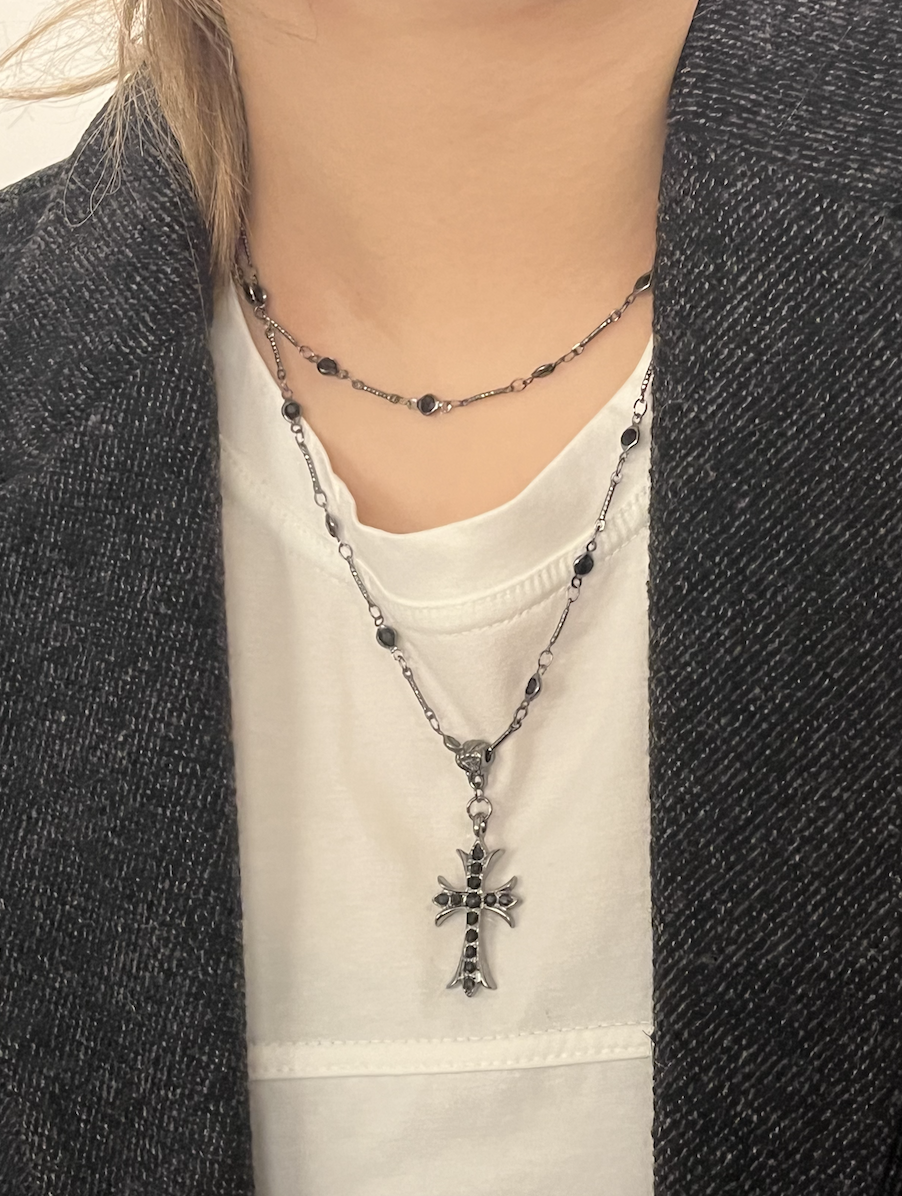 사우다지 클럽 Layered Black Cross Necklace - 위시버킷