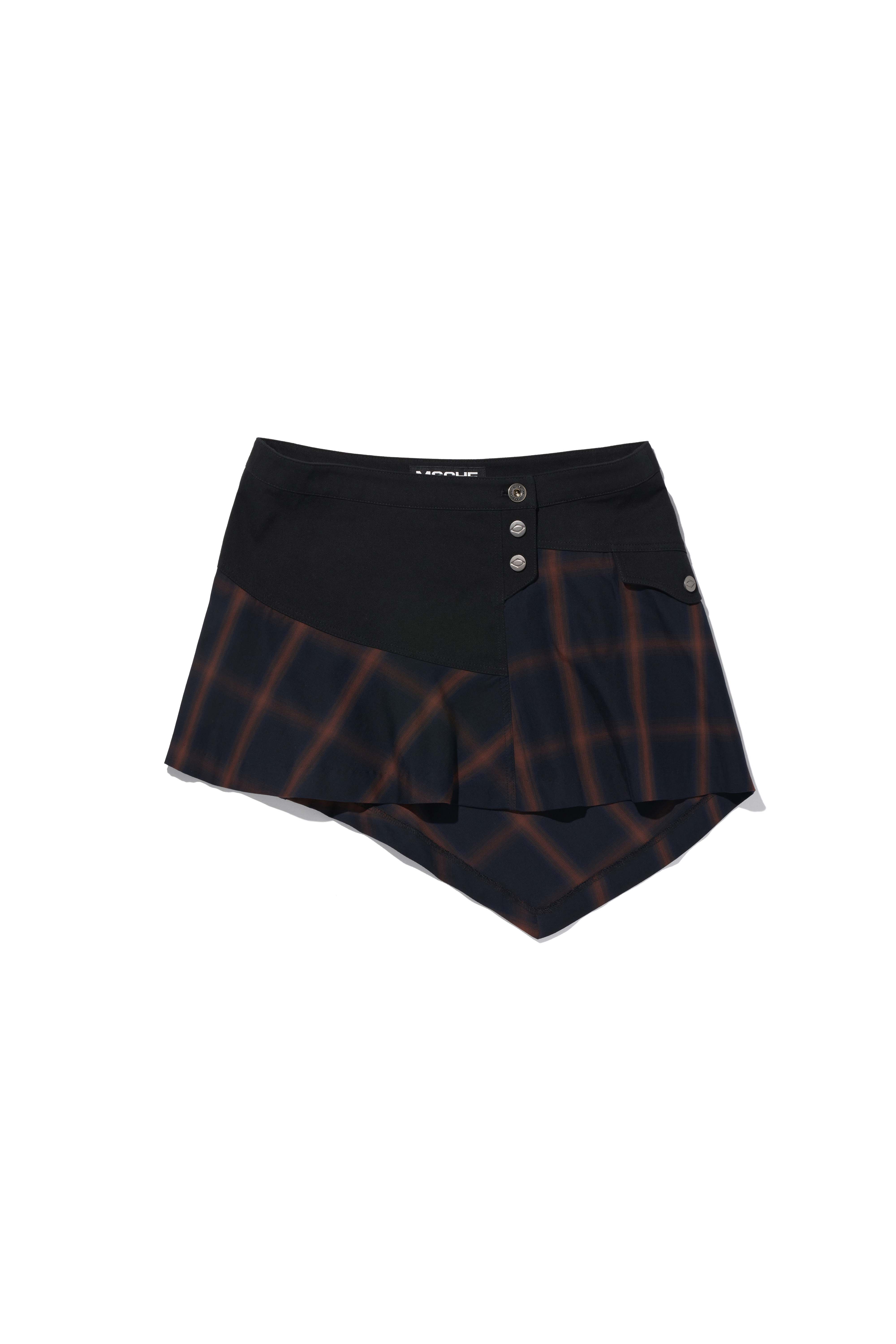 미스치프 ASYMMETRIC TWO-TONE MINI SKIRT_BLACK/BLACK MULTI - 위시버킷