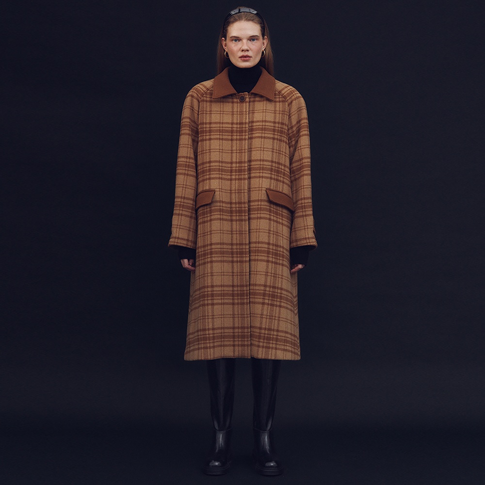 르누이 Classic check balmacaan coat (Brown) - 위시버킷