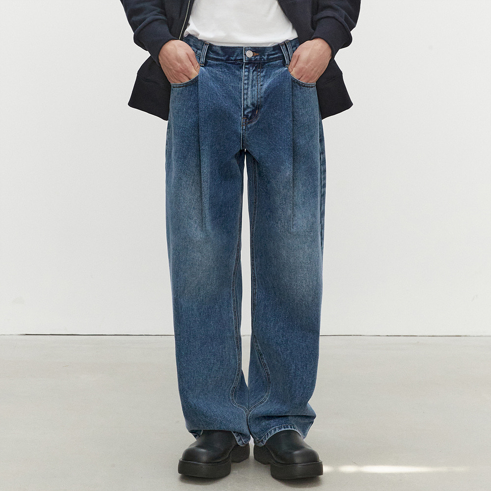 데케트 Deep Pleats Wide Jeans DCPT030Blue - 위시버킷