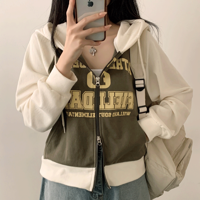 피치모드 [꾸안꾸/Y2K!/투웨이] 빈티지한 분위기, 필드데이 투웨이 배색 나그랑 크롭 후드 집업 (4color) - 위시버킷