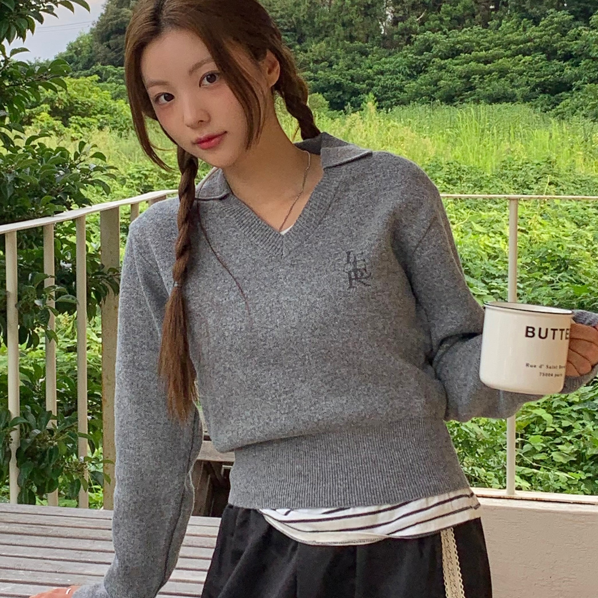 잇터 [경은 착용 / FW ver.] JACQUARD COLLAR V-NECK SWEATER _[3COLOR] - 위시버킷