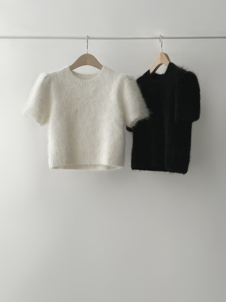 베지터블 블랙 당일 / (재진행) riette 리에뜨 알파카 퍼프 니트 반팔 라운드 (2col) - 위시버킷