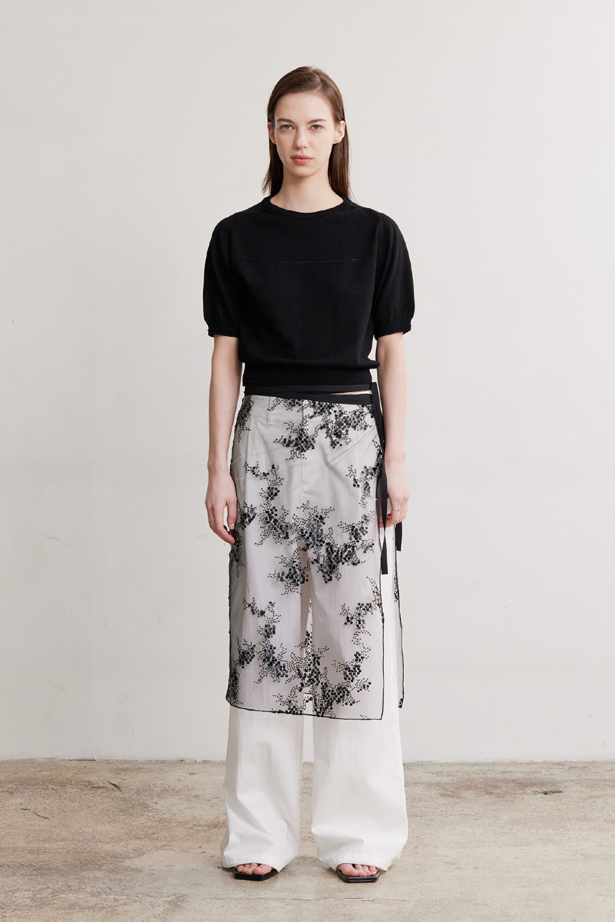 애프터아워즈 SEE-THROUGH LAYERED SPANGLE SKIRT (BLACK) - 위시버킷