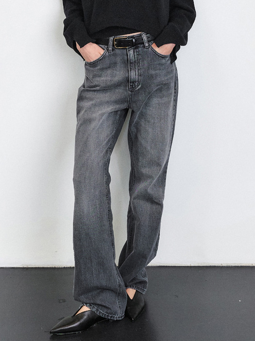 하시 HIGH-RISE SEMI BOOTS CUT JEANS [DARK GREY][MIDDLE BLUE] - 위시버킷