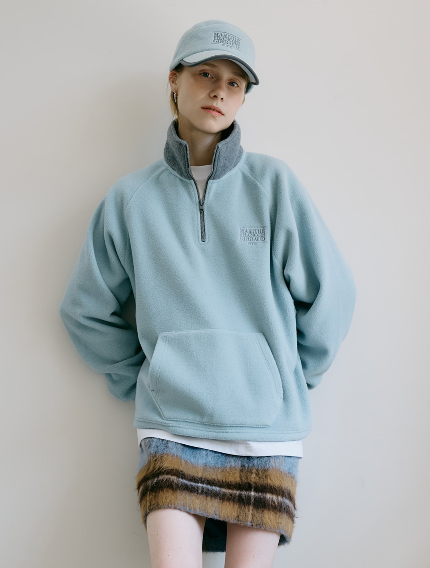 마리떼 HALF ZIPUP FLEECE ANORAK light blue - 위시버킷