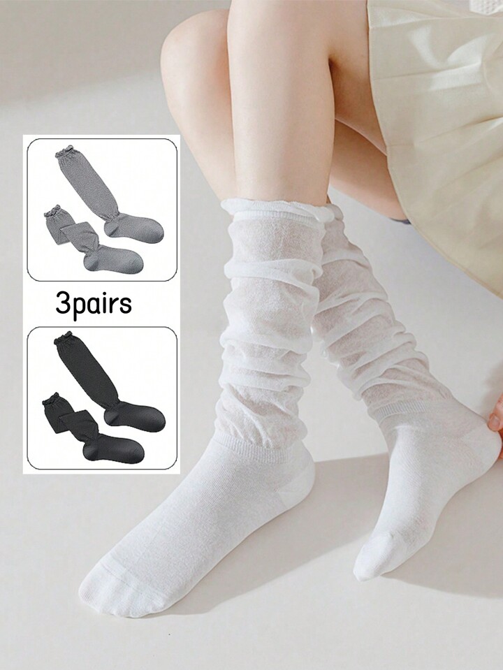 쉬인 3pairs Women's Mid-Calf Socks Loose Socks, Fashionable Lolita ...