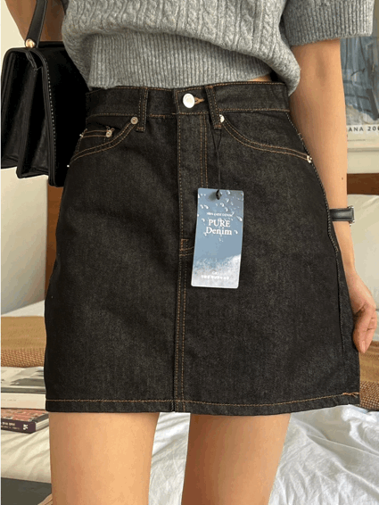 그리니스튜디오 2col [물빠짐X] 진한 생지 H라인 하이 미니 스커트 ; S,M,L - 위시버킷
