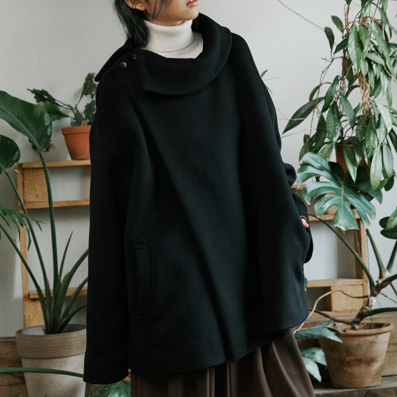 말렌 unisex side collar coat black [ 3color ] - 위시버킷