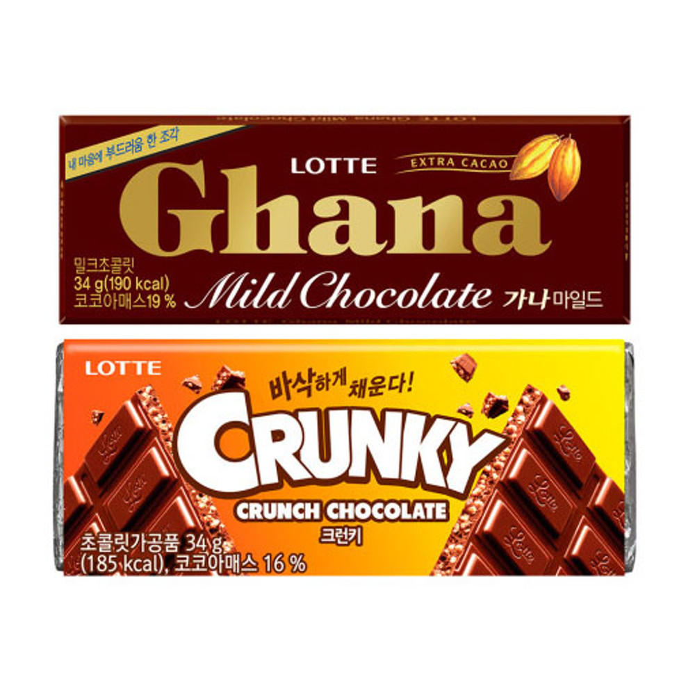 롯데제과 롯데 가나마일드/크런키 초콜릿 34g 12개 - 위시버킷