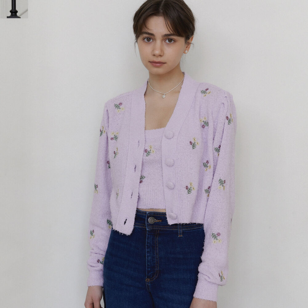 나루강 Floral Embroidery Knit Cardigan - 위시버킷