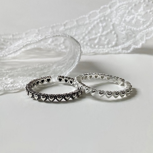 영롱서울 [실버925] 도트 하트 라인 오픈 반지 (2color) - 위시버킷