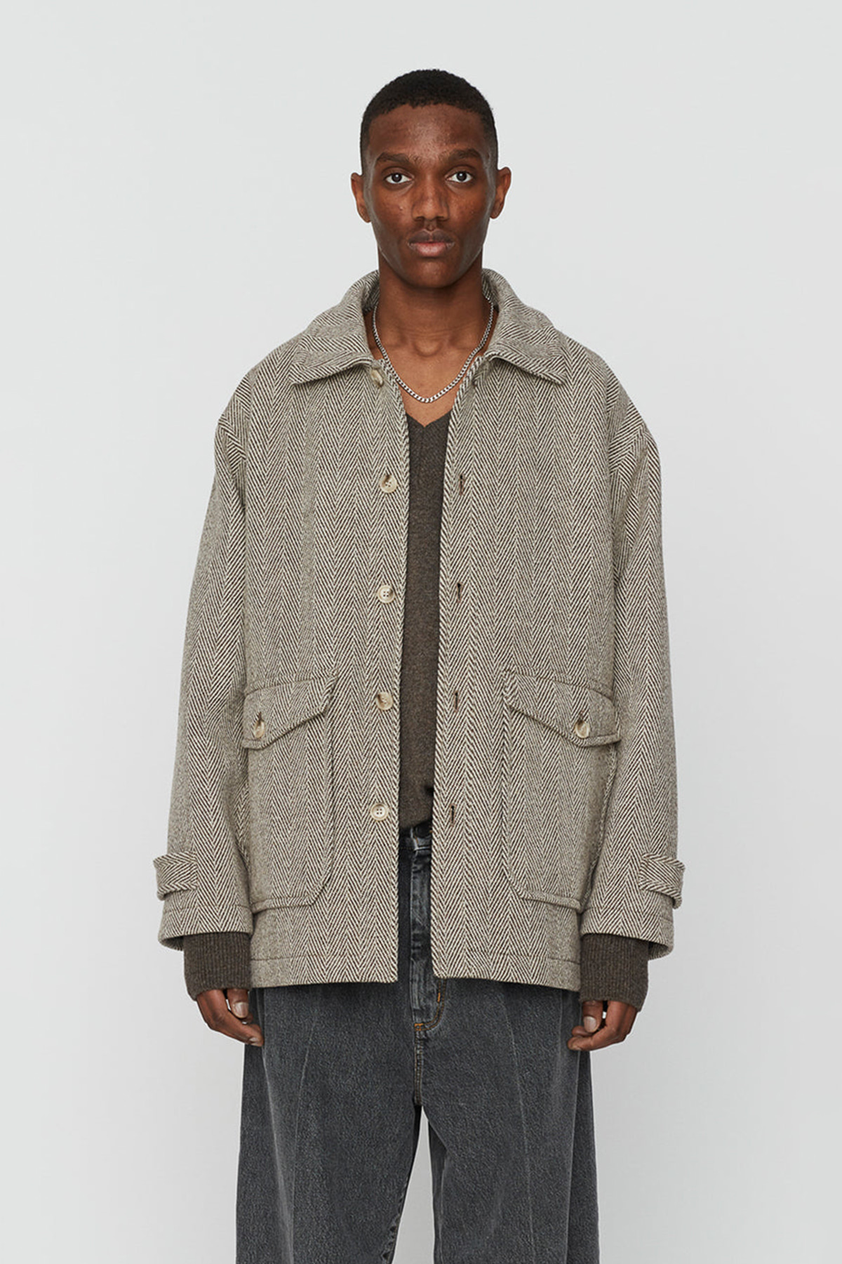 아이엠샵 IAMSHOP MFPEN : ROOM JACKET (BROWN HERRINGBONE WOOL) - 위시버킷