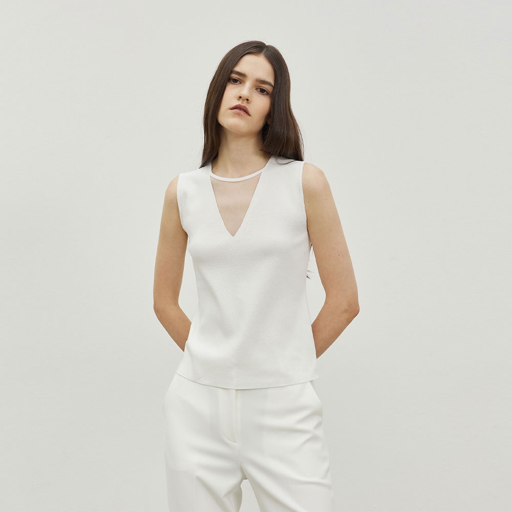 마레디마리 Sheer Point Sleeveless Top White - 위시버킷