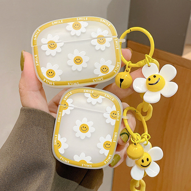 나인틴프라이데이 🚀당일출고 키링포함🔥 스마일 플라워 키링 에어팟케이스 에어팟1세대 에어팟2세대 에어팟3세대 에어팟 프로 버즈케이스 옐로우 노란색 케이스 귀여운 커플 그립톡