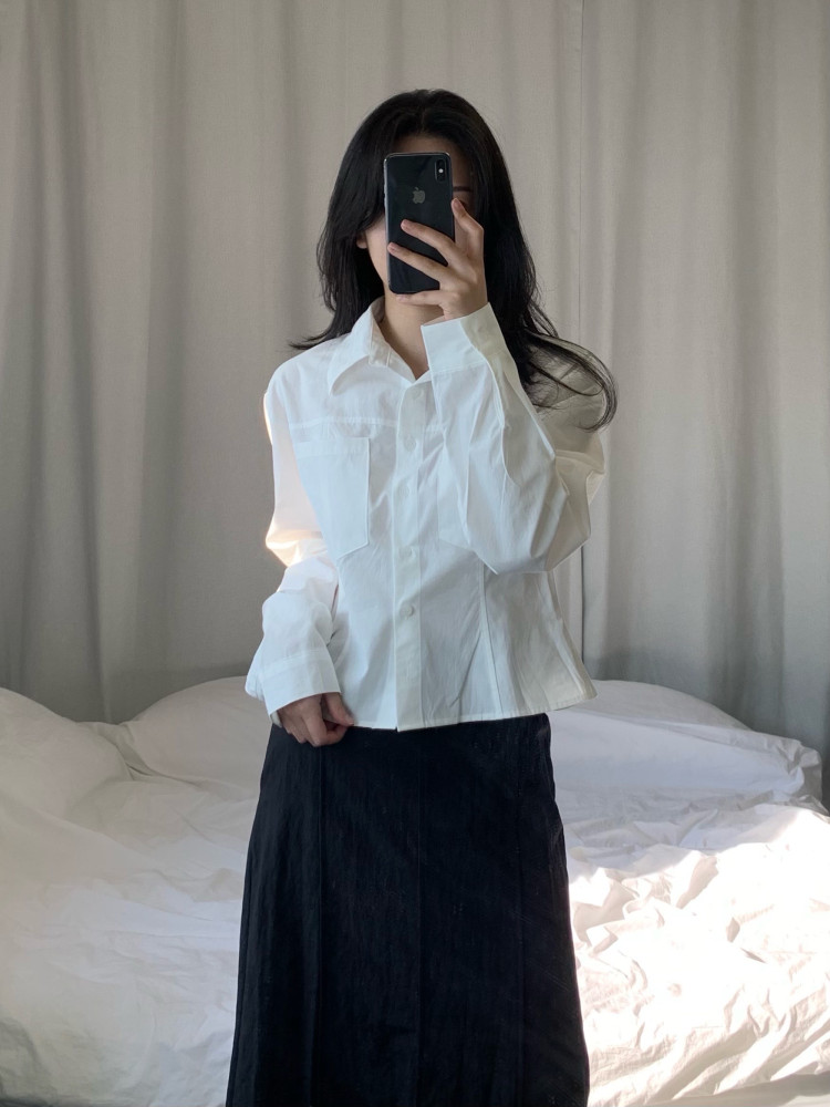 유데모닉 나비드 라인 세미 크롭 셔츠 (2col) - 위시버킷