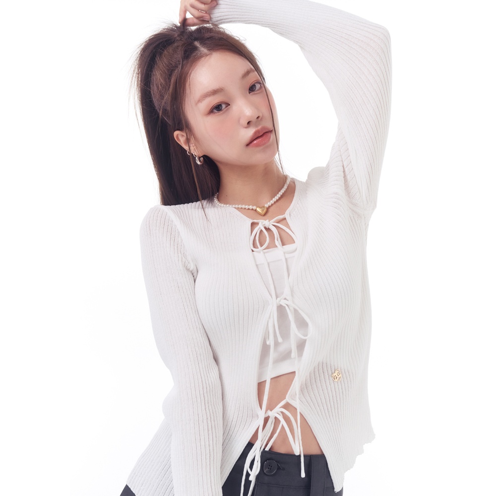아노에틱 RIBBON STRING KNIT CARDIGAN_WHITE - 위시버킷
