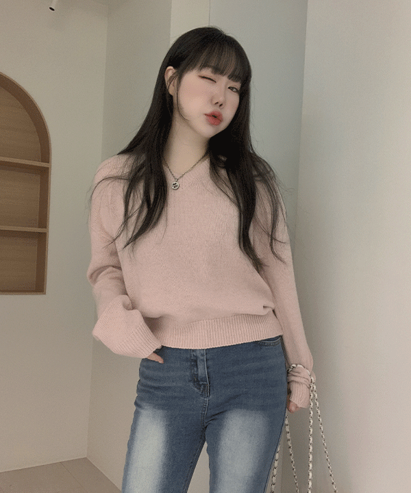 하비언니 #11759 [알파카15%] 베이직 루즈핏 울 브이넥 긴팔 니트t : 9color - 위시버킷