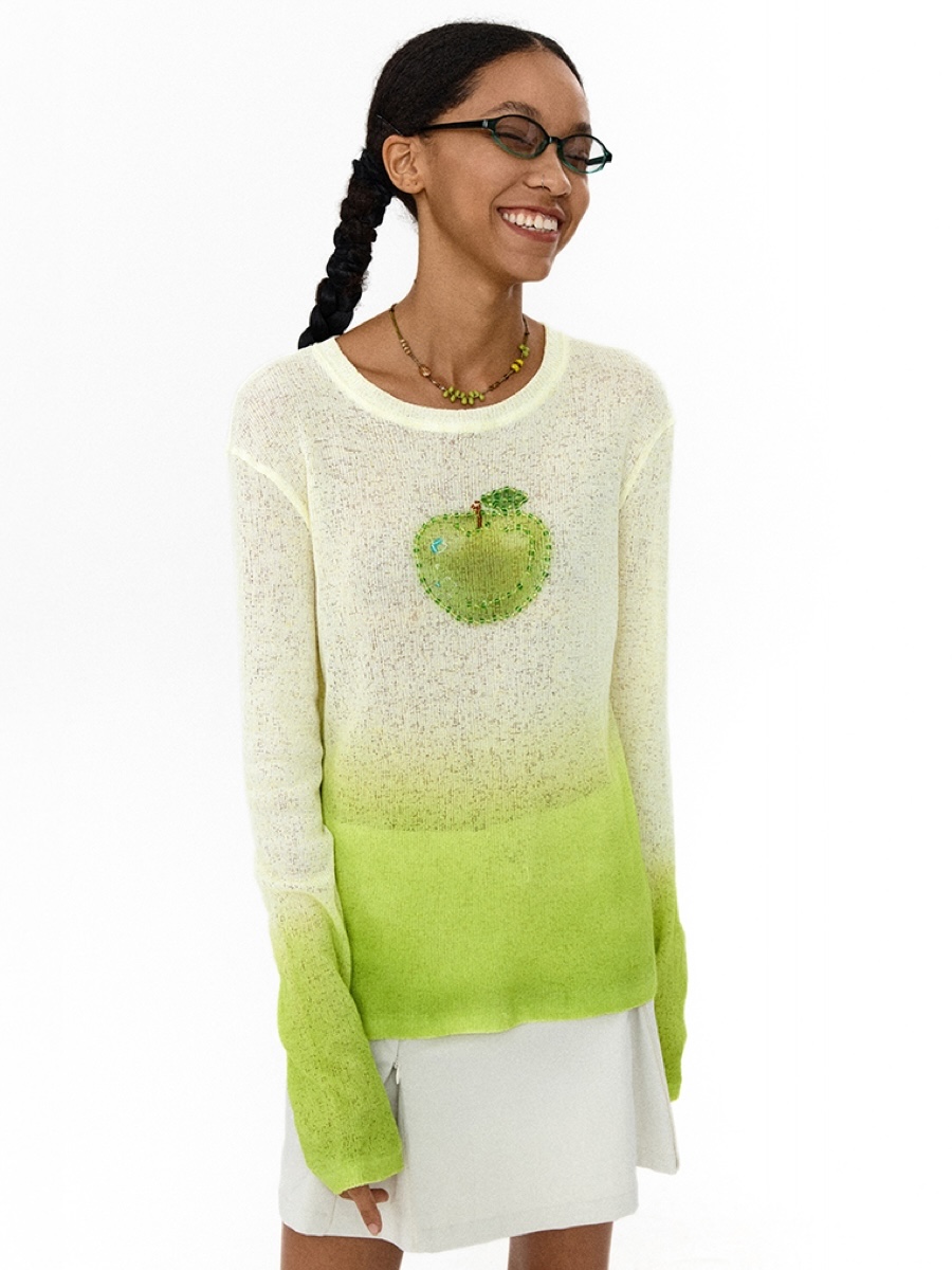 디얼마이키코 CONP Beaded Green Apple Sweater - 위시버킷