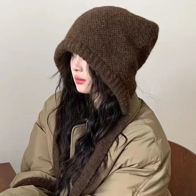 재미있는 가방 모자 두꺼운 니트 겨울 따뜻한 풀오버 모자 큰 머리띠 스트랩 스컬리 사이클링 귀 보호 커플 캡 액세서리 위시버킷