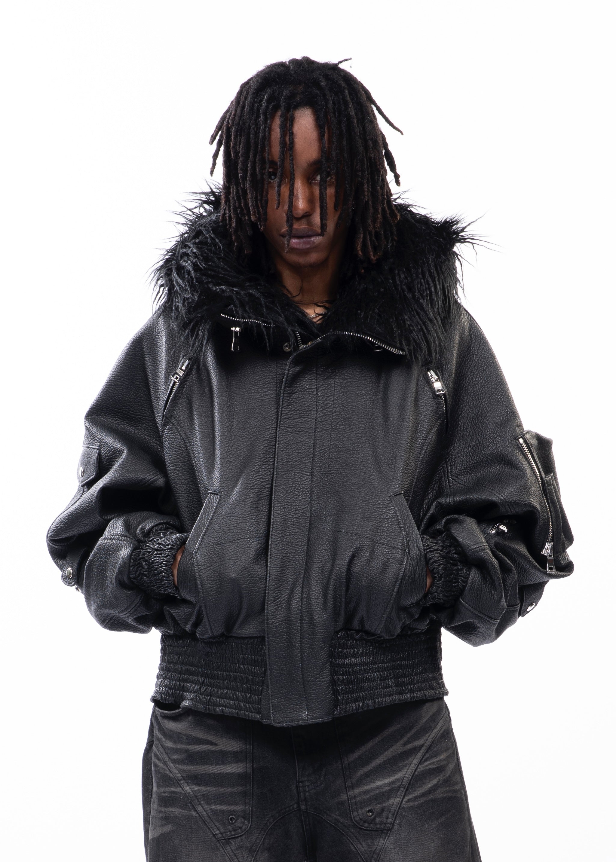 노 페이스 스튜디오 ASTRO FUR JACKET BLACK LEATHER - X-SMALL - 위시버킷