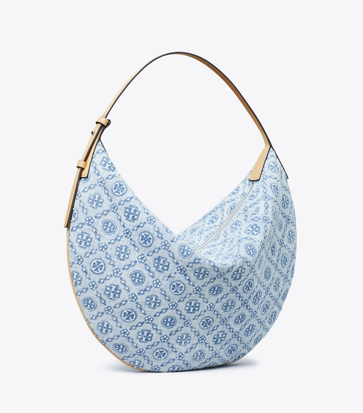 토리버치 T Monogram Denim Balloon Bag - Powder Blue - 위시버킷