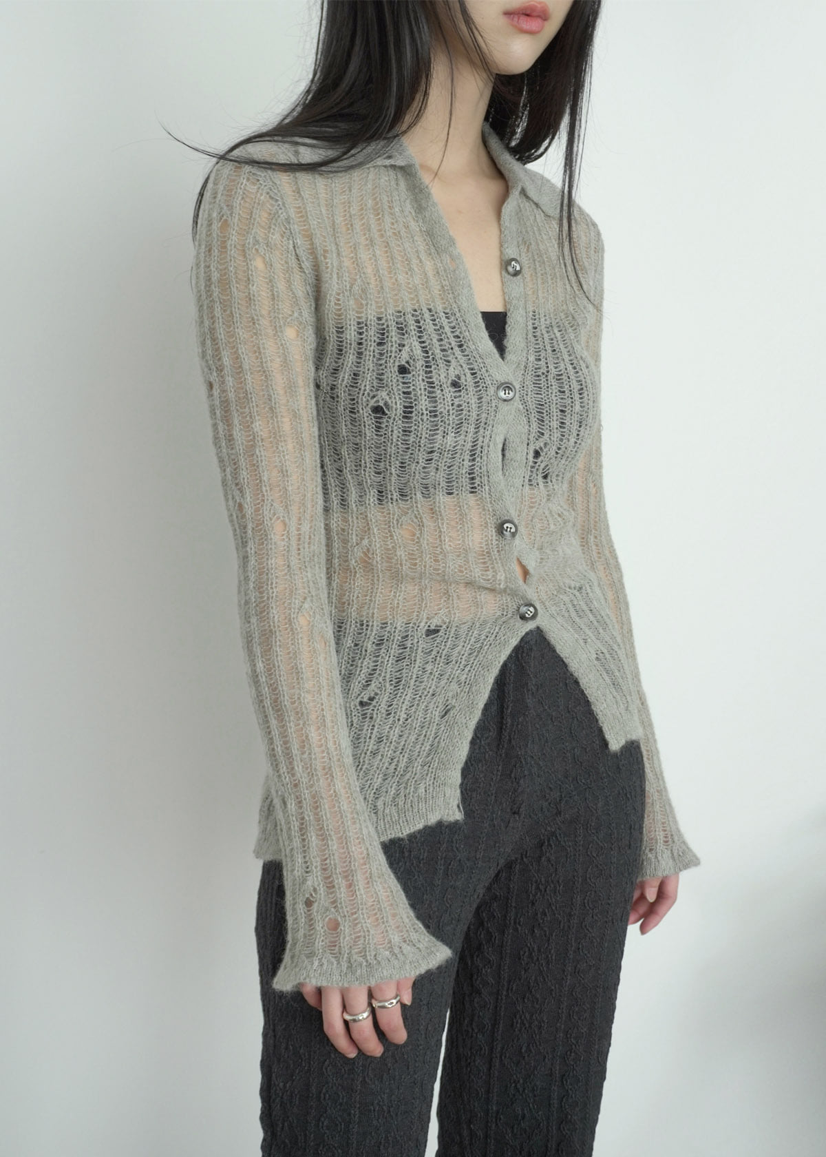 랩트 Damage Collar Knit Cardigan (2c) - 위시버킷