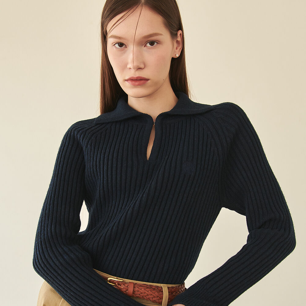 론론 Raglan Collar Hook Cashlike Knit Navy - 위시버킷