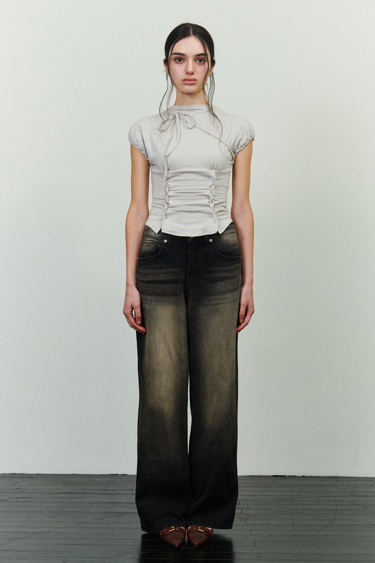 페인오어플레져 JANE BUTTON TOP beige - 위시버킷