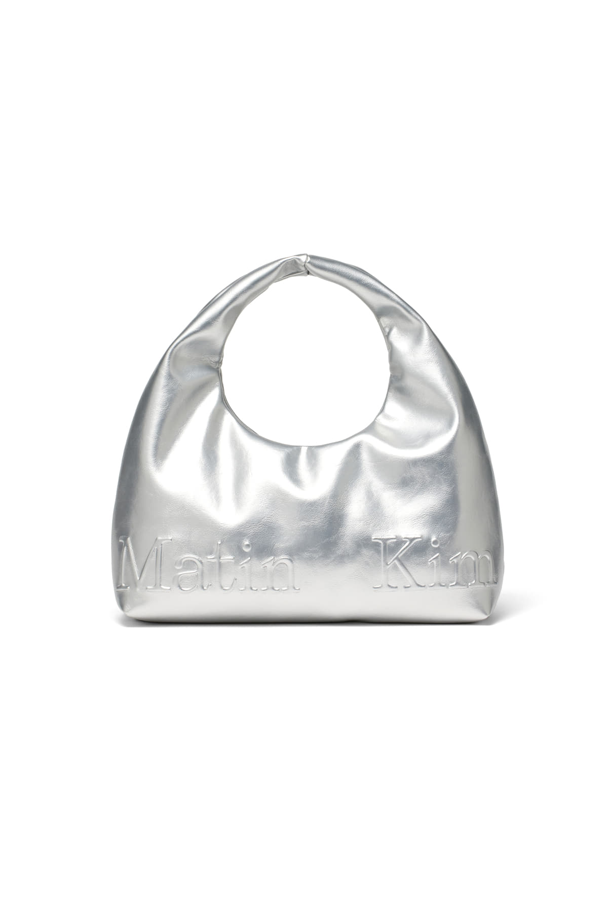 마뗑킴 EMBOSSED LOGO LEATHER MINI TOTE BAG IN SILVER - 위시버킷