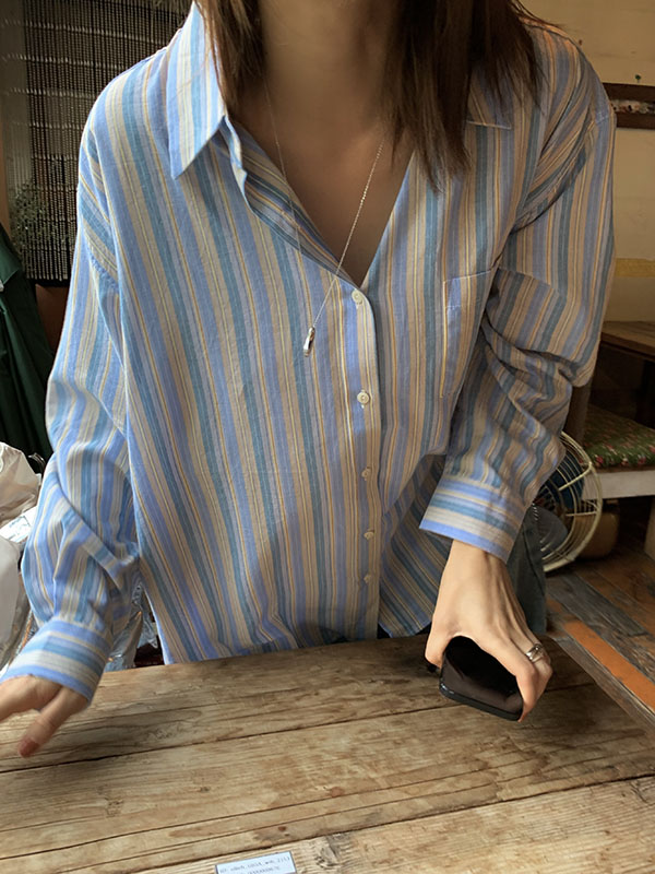 블렘토 [MD PICK] COLOR STRIPE BOY SHIRT - 위시버킷