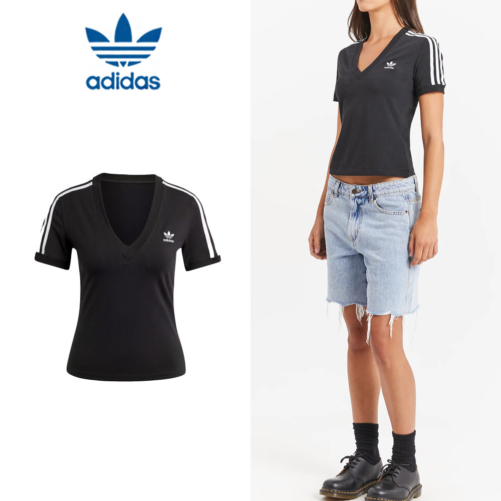 아디다스 ADIDAS 삼선 브이넥 반팔티 화이트 블랙 레드 3색상 IR8114 IU2416 - 위시버킷