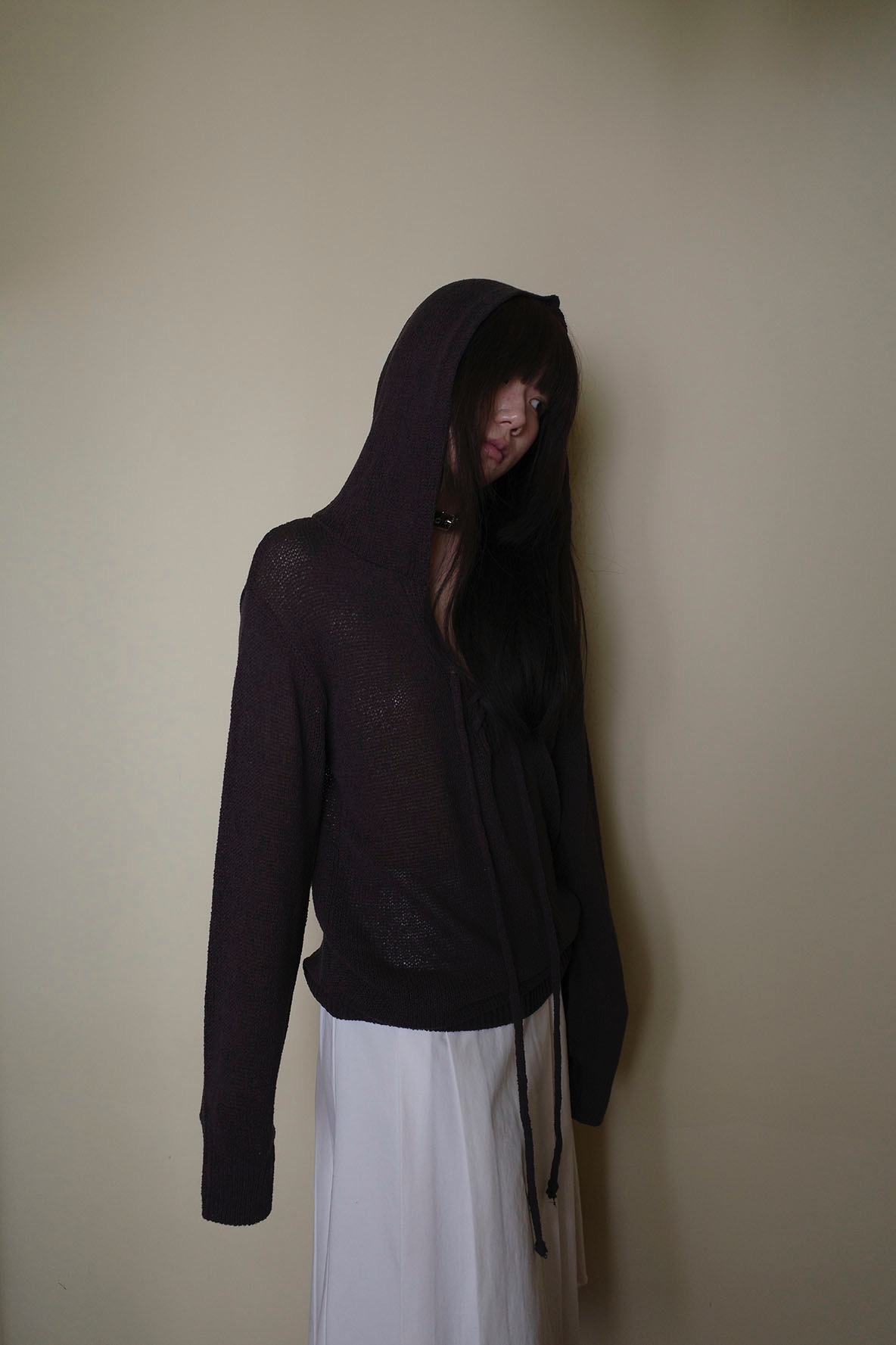 르노우 HOOD STRING KNIT (CHARCOAL) - 위시버킷