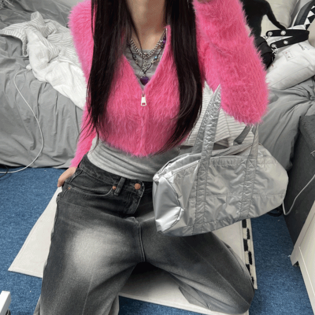 오피엠 angora crop zip up knit - 위시버킷