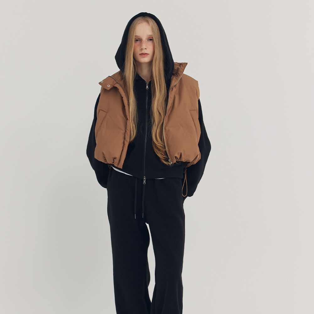 르세지엠 DUCK-DOWN STRING CROP PADDING VEST - BEIGE - 위시버킷