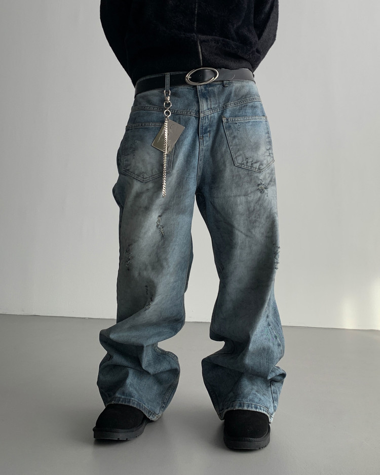 권쿠룩 1037 가바나 더티 워싱 데님 팬츠 - 위시버킷