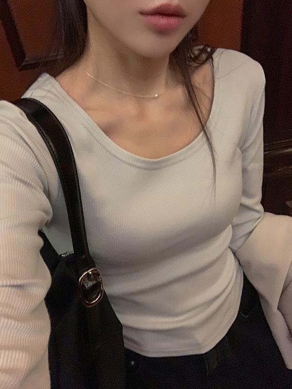 프렌치오브 프렌치오브 [단독] [당일출고/허리셔링][MADE]보울 라운드넥 슬림 셔링 가을 크롭 티셔츠(4color) - 위시버킷