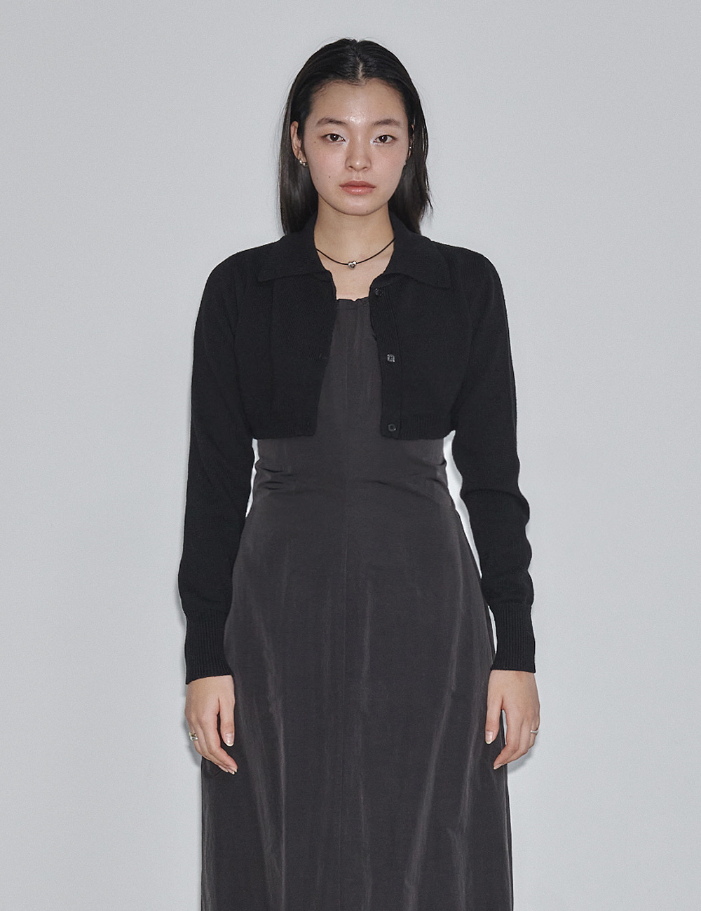 리유니 Micro Crop Cardigan_Black - 위시버킷