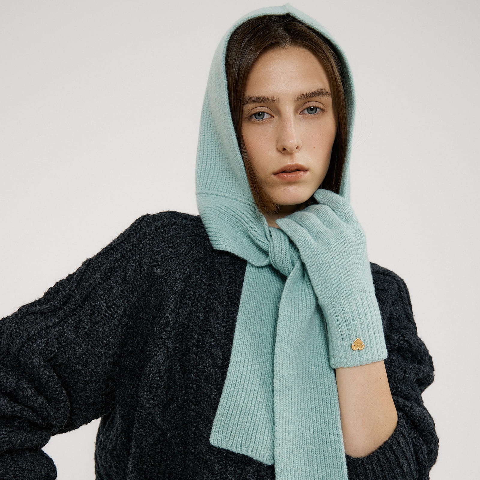 아쎄르 Balaclava Muffler (Melange Mint) - 위시버킷