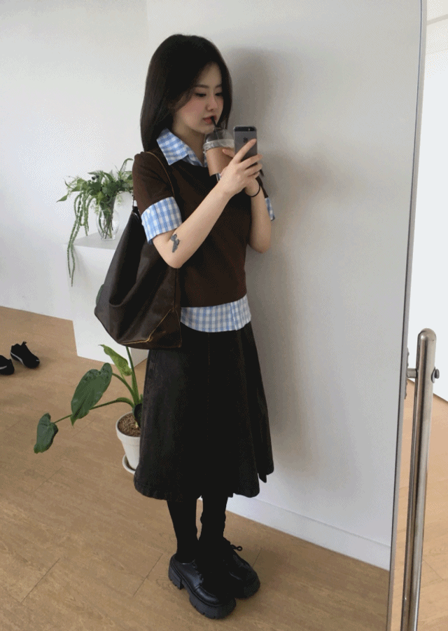 헤이마 check layered collar t (2color) - 위시버킷