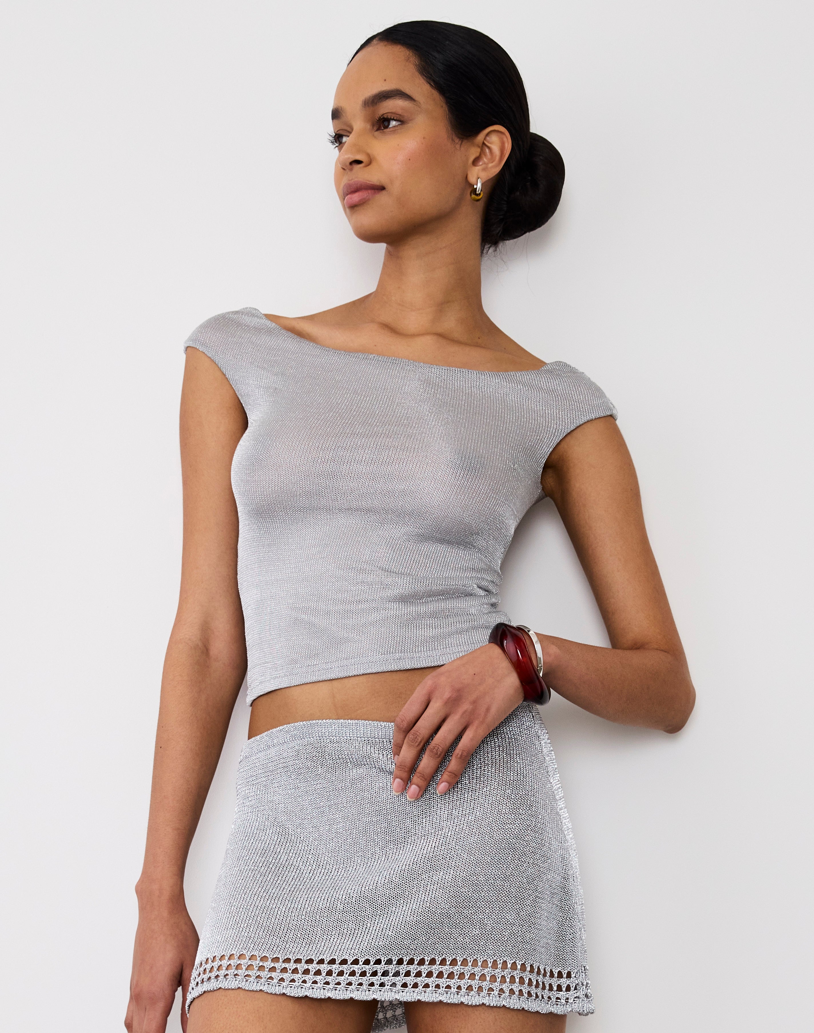 GLASSONS Metallic Knit Cap Sleeve Top - 위시버킷