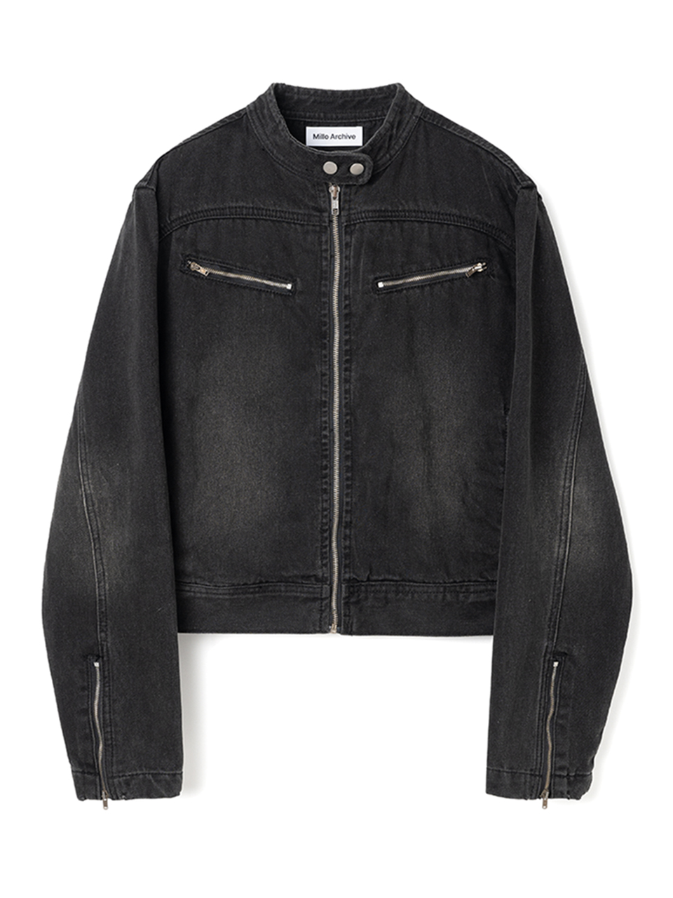 밀로아카이브 Washed Denim Racing Jacket [Stone Black] - 위시버킷