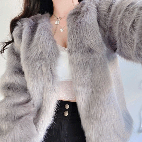 이프유마인 최저가 연말룩파티룩페미닌 겨울 여우 라운드넥 노카라 밍크 페이크퍼 크롭자켓 숏자켓 4color 겨울자켓 겨울아우터 겨울점퍼 밍크퍼 퍼자켓